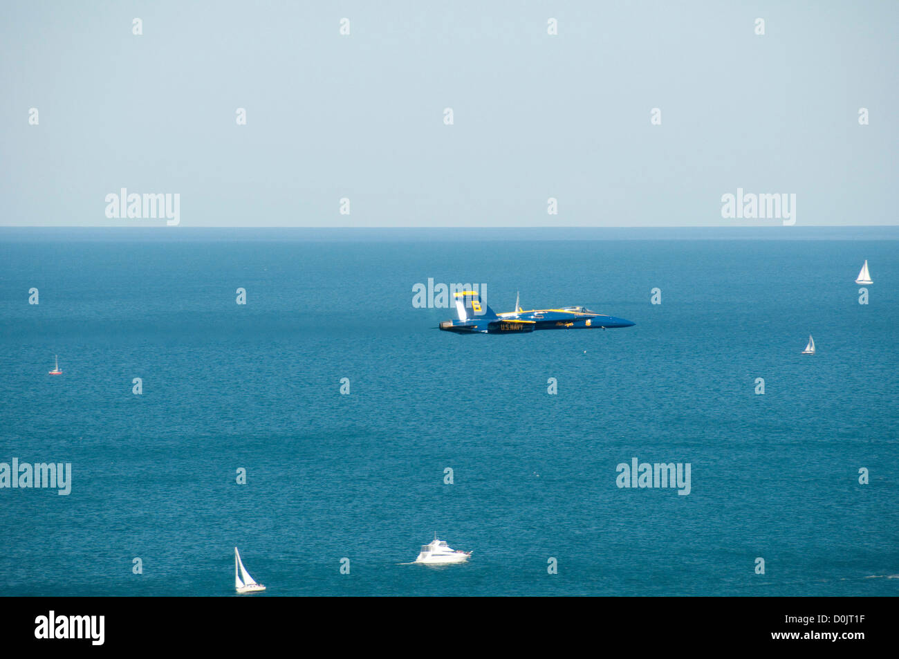The U.S. Navy Blue Angels fly over Lake Michigan during the Chicago Air ...