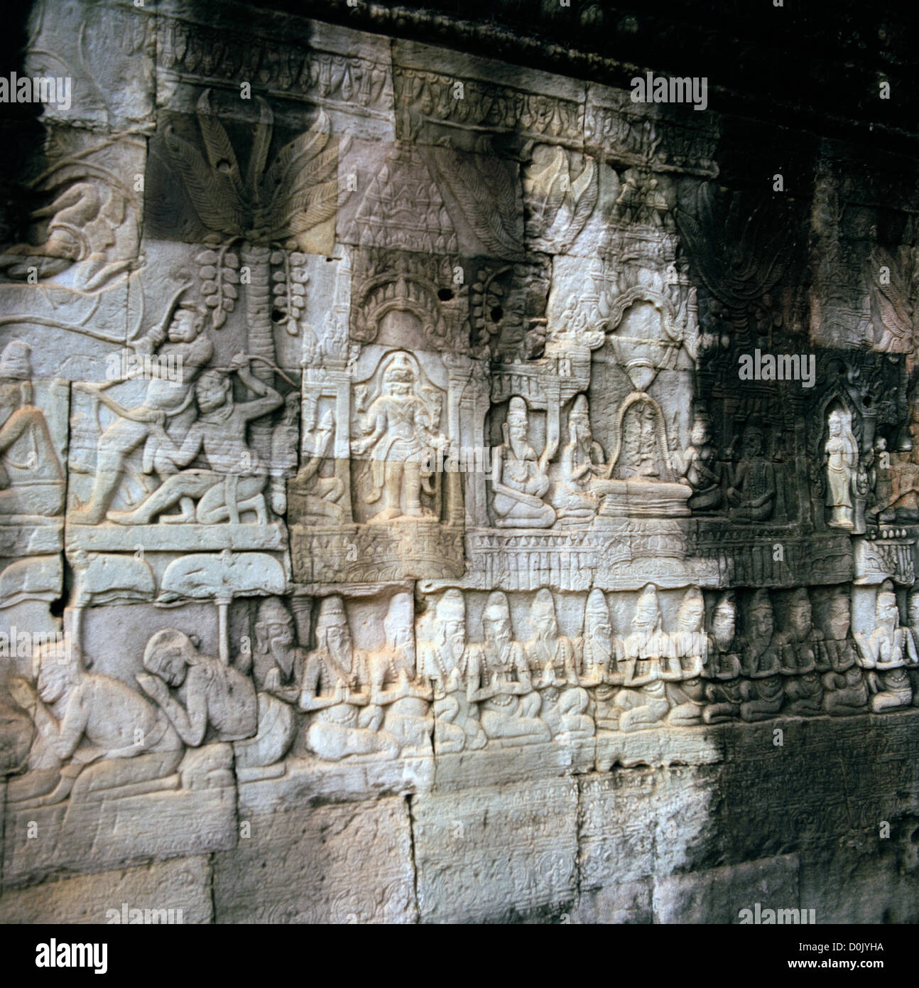 Bas relief carvings at the Bayon Temple of Angkor Thom at the Temples ...
