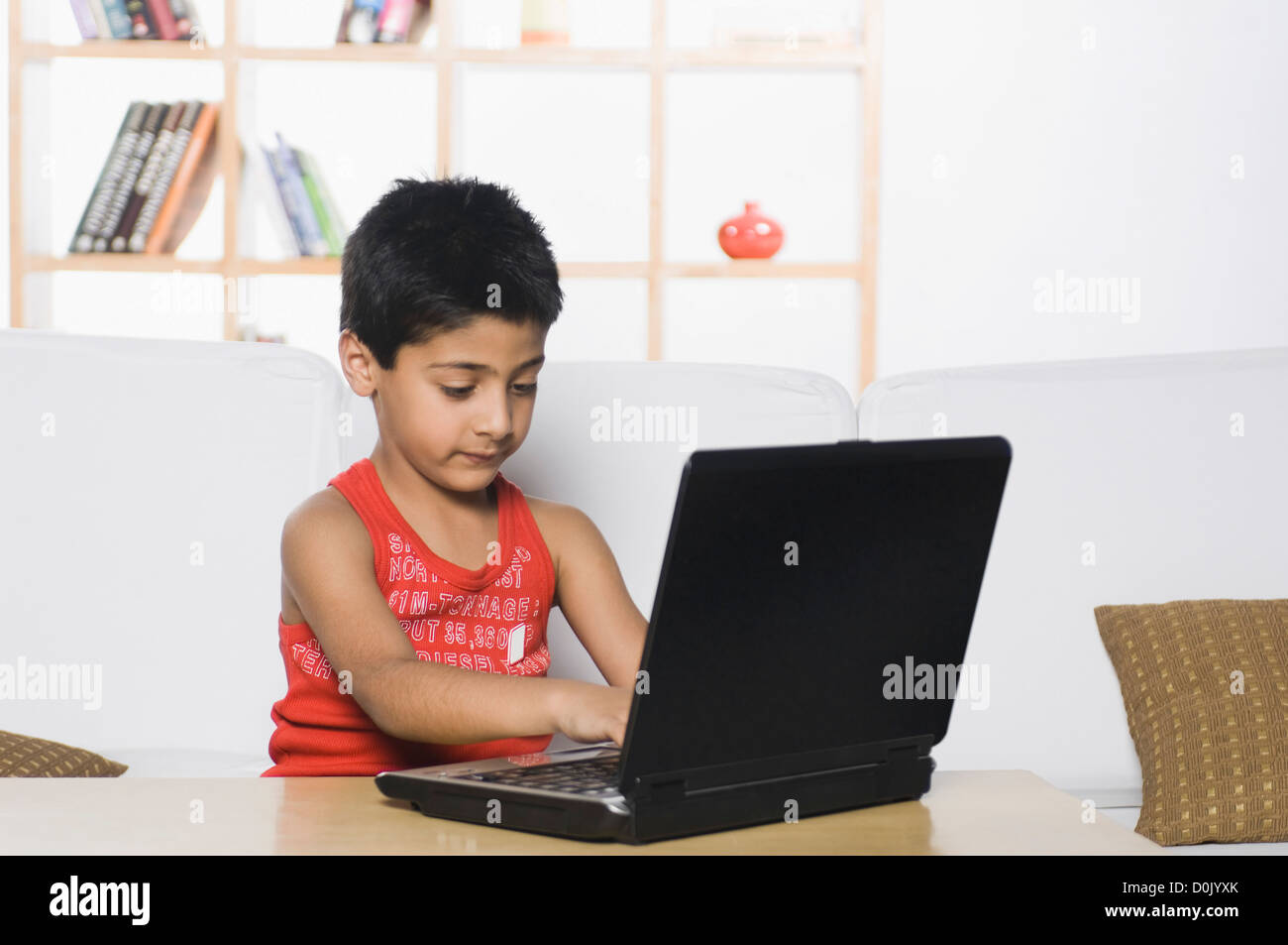 Boy using a laptop Stock Photo - Alamy