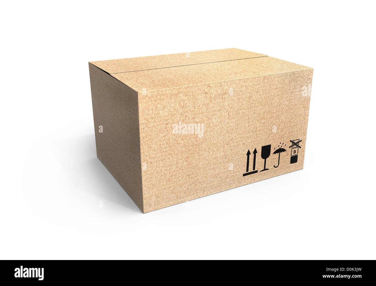 New cardboard box with standard signs isolated on white with soft ...