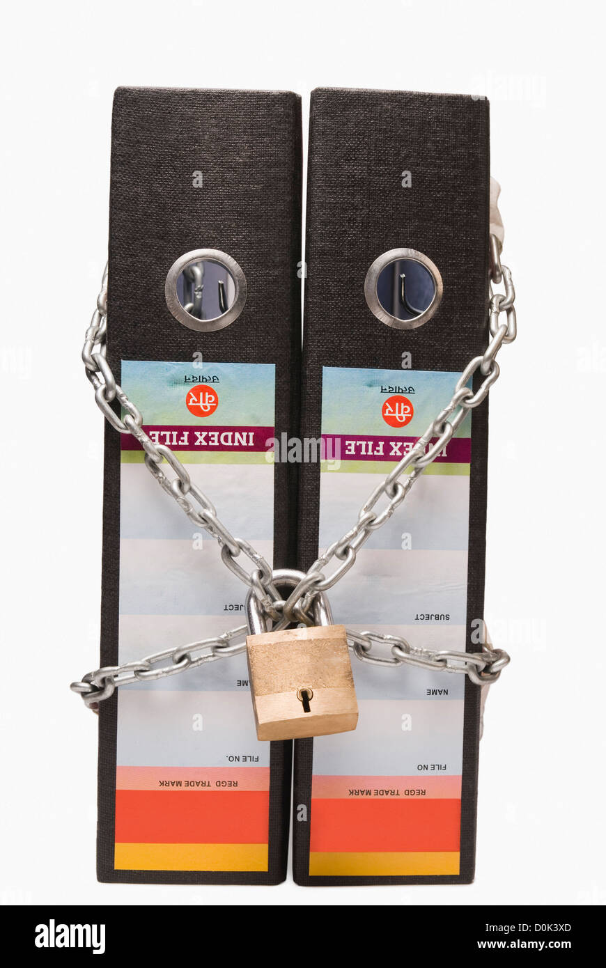 Two files tied up with chain and a padlock Stock Photo - Alamy