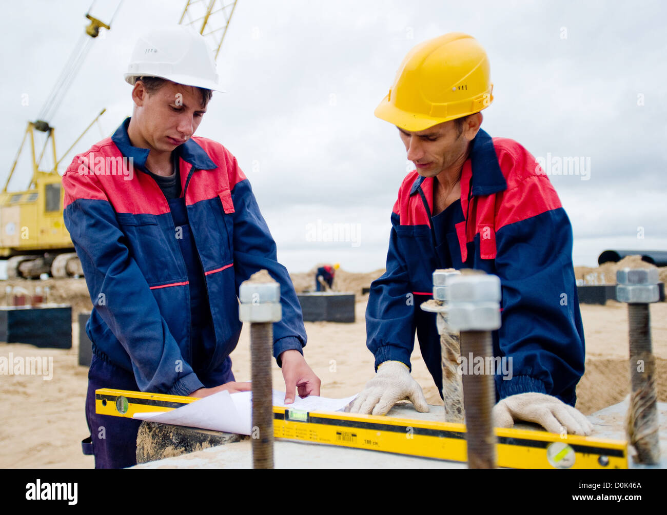 Workers on the construction site of the Baltic Nuclear Power Plant ...
