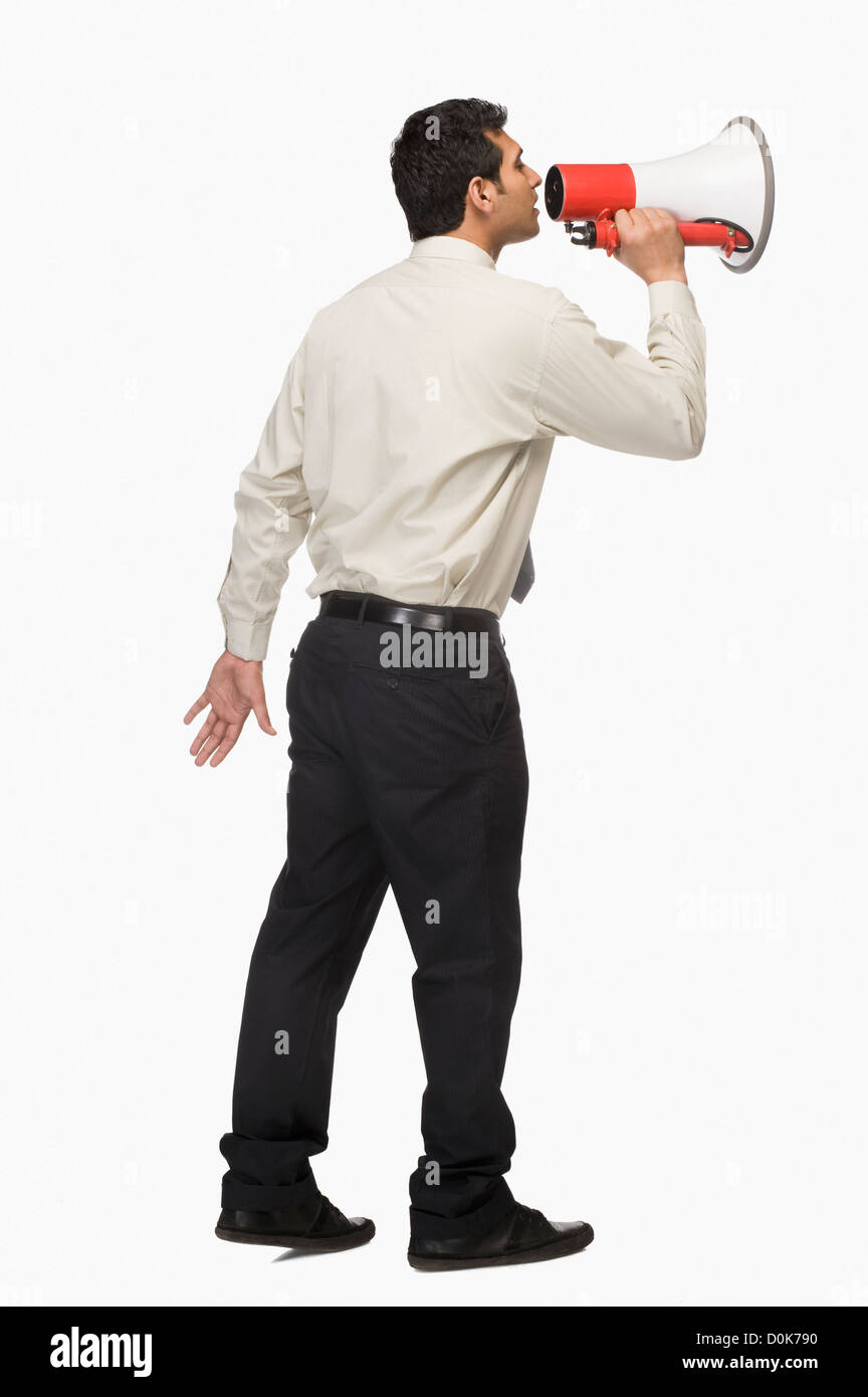 Black man shouting megaphone Cut Out Stock Images & Pictures - Alamy