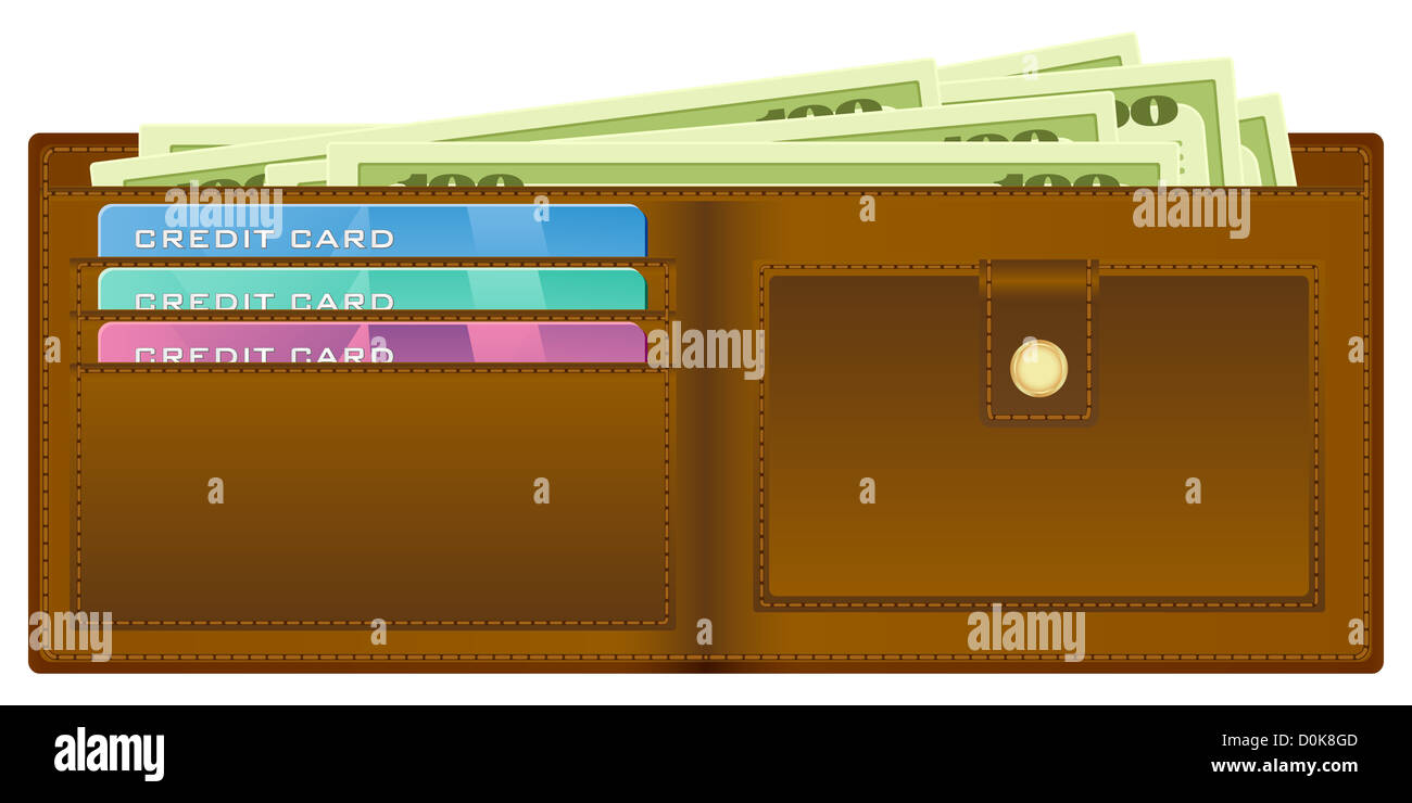 Open wallet with banknotes and credit cards. Vector illustration Stock ...