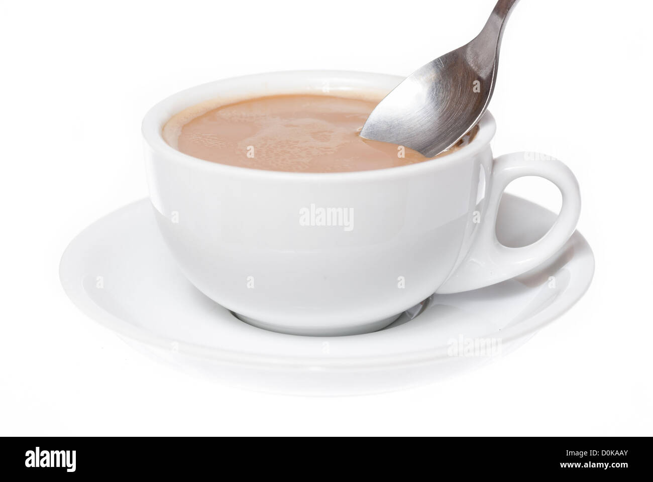 Spoon stiring cup of tea. White background Stock Photo - Alamy
