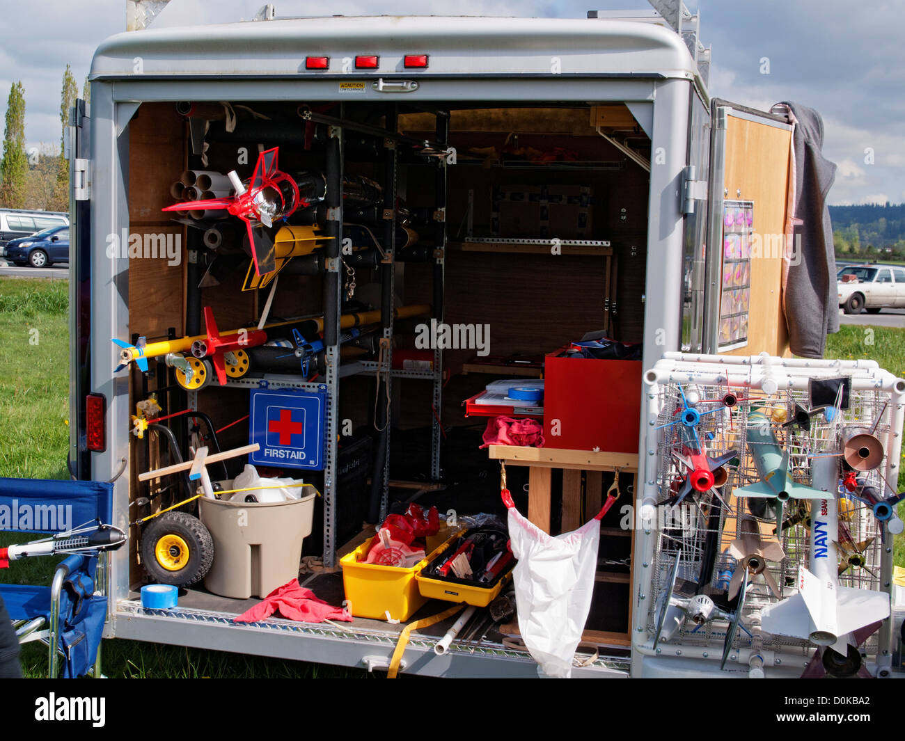 A trailer full of model rockets and rocket launching equipment, out for ...