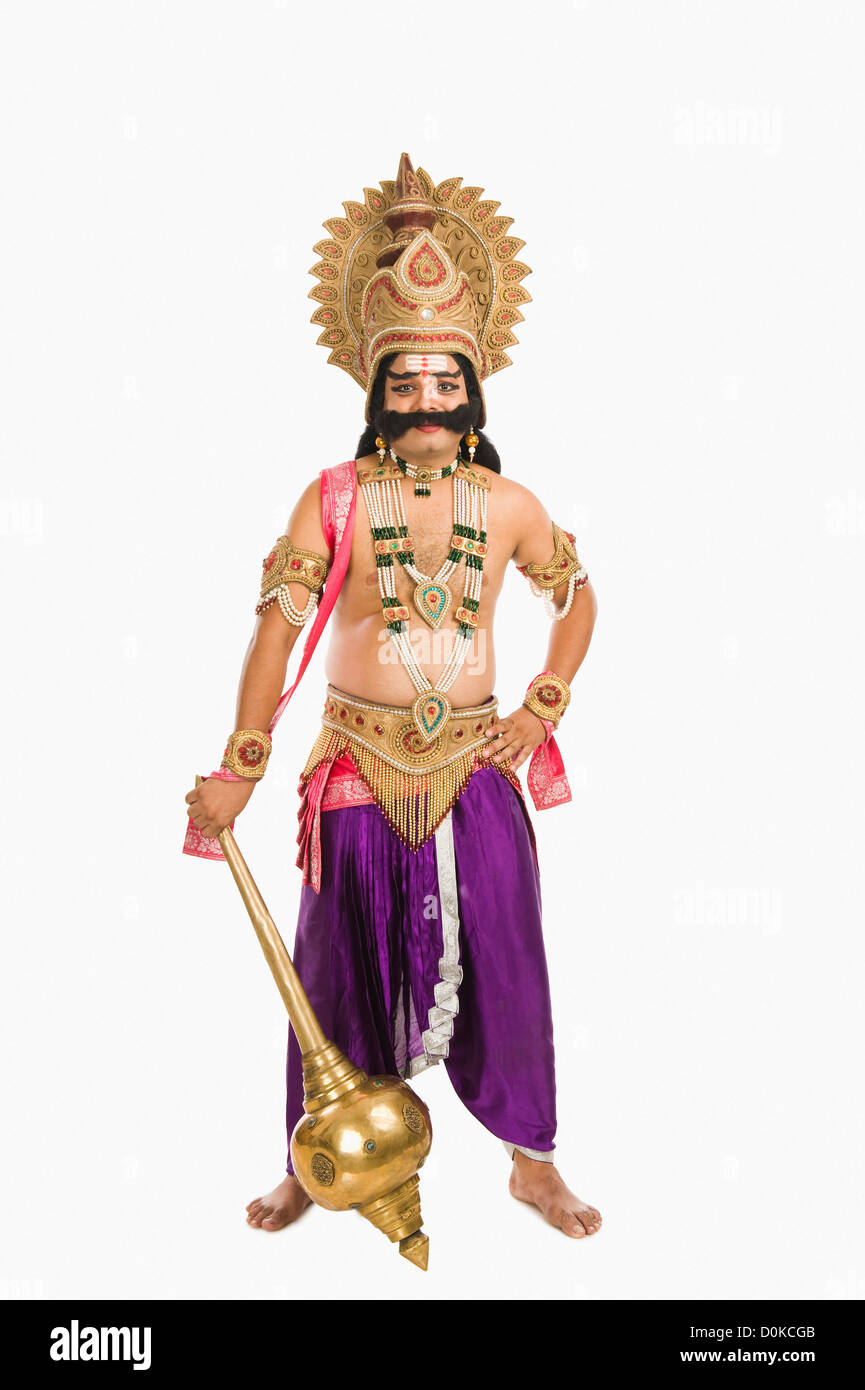Portrait of a man dressed-up as Ravana the Hindu mythological character ...