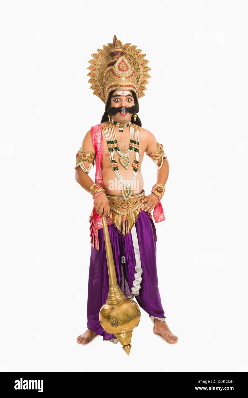 Portrait of a man dressed-up as Ravana the Hindu mythological character ...