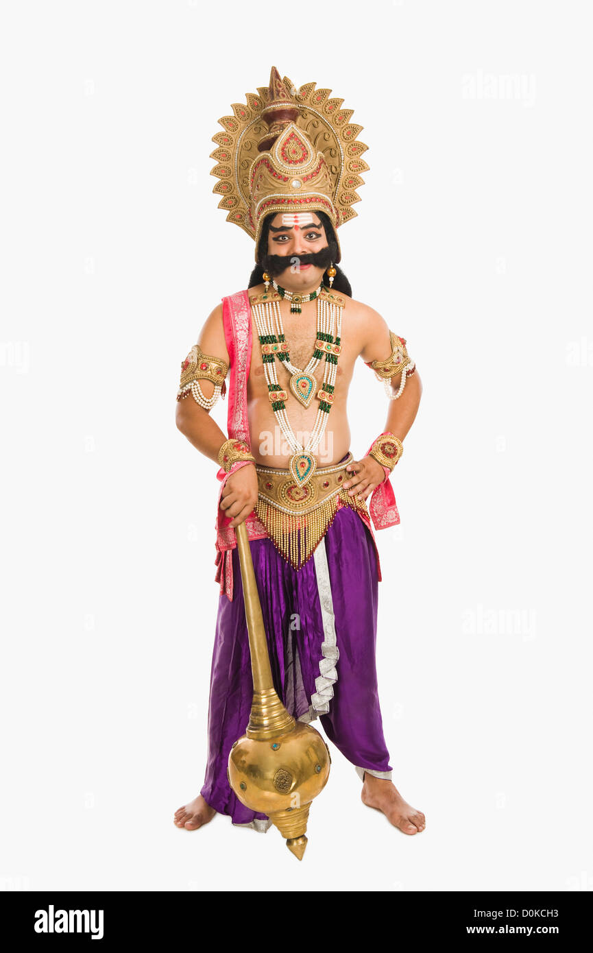 Portrait of a man dressed-up as Ravana the Hindu mythological character ...