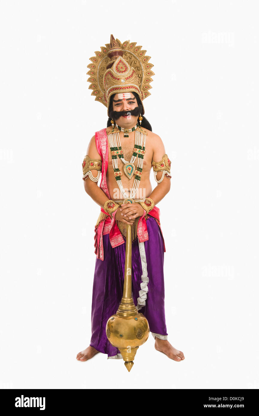 Portrait of a man dressed-up as Ravana the Hindu mythological character ...