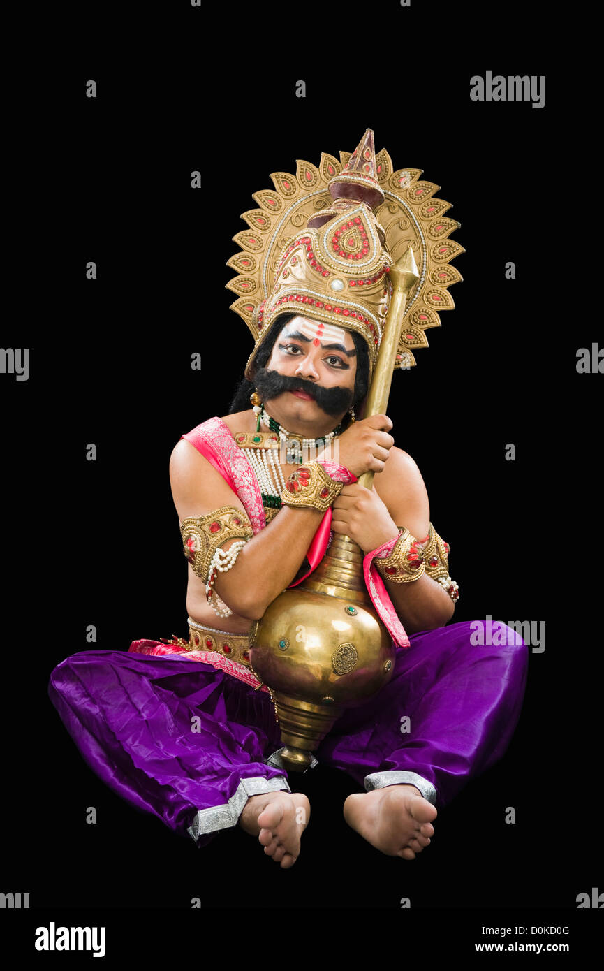Portrait of a man dressed-up as Ravana the Hindu mythological character ...