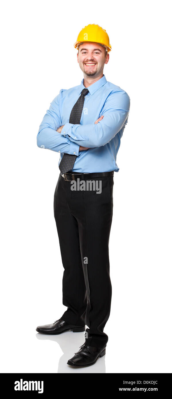 smiling engineer crossed arms isolated on white background Stock Photo ...