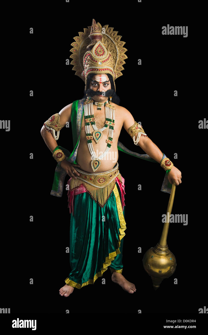 Portrait of a man dressed-up as Ravana the Hindu mythological character ...