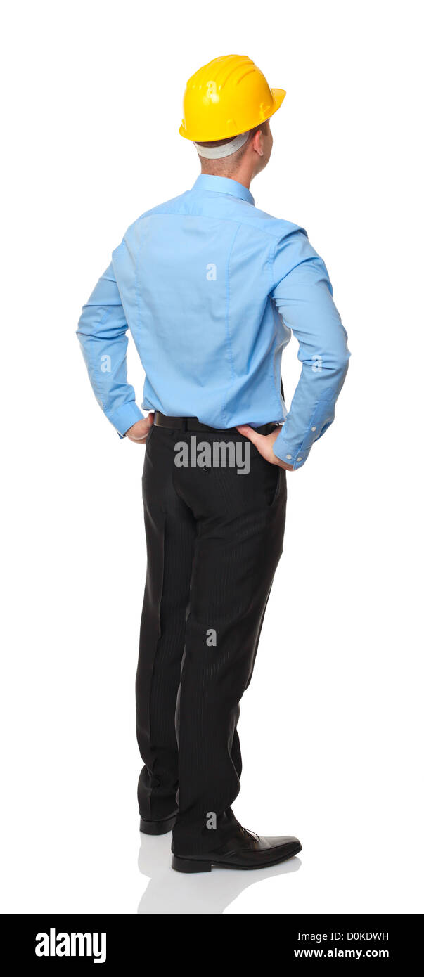 back view of engineer with helmet isolated on white Stock Photo - Alamy