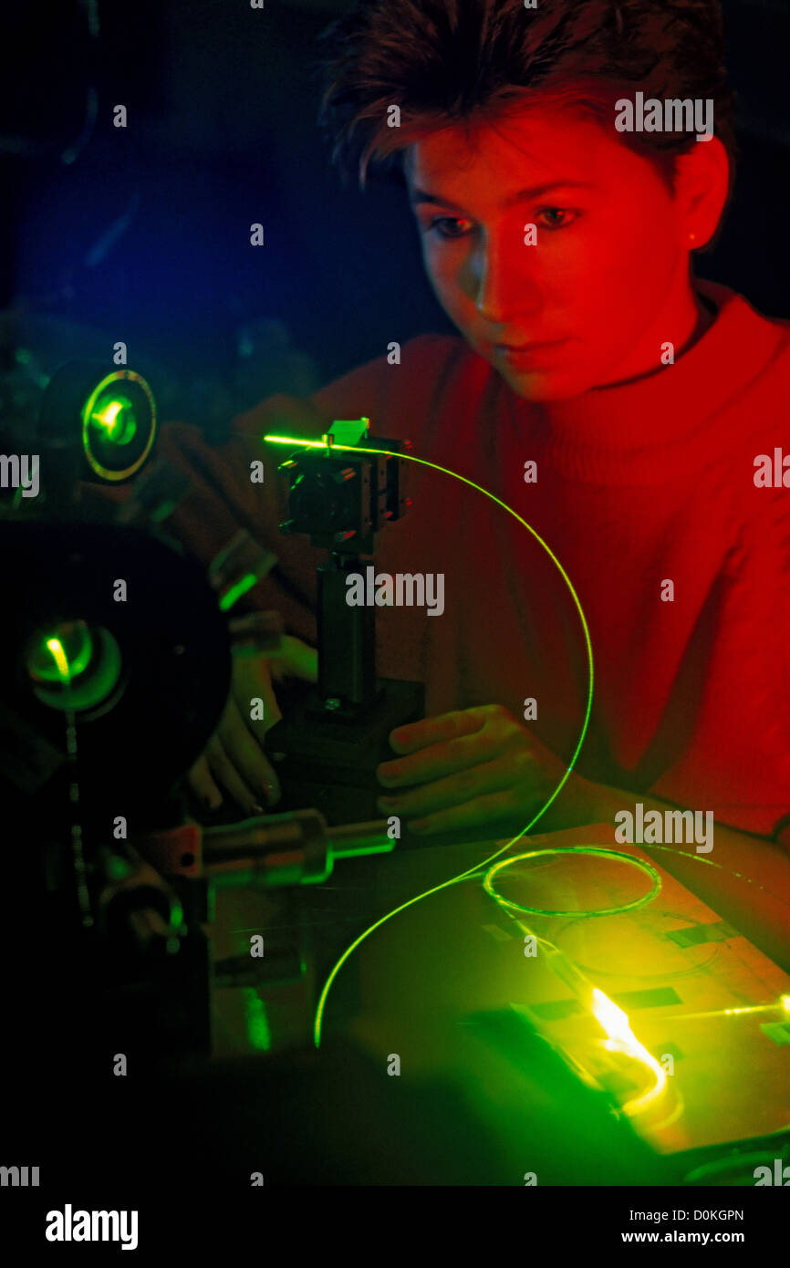 A set-up for experiments with light wave guide cables and lasers. A ...
