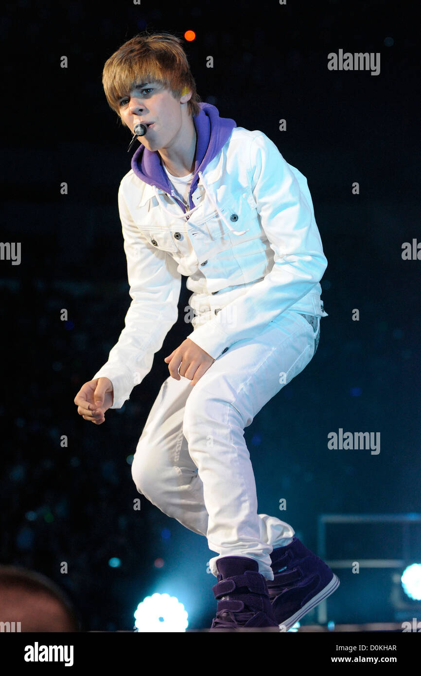 Justin Bieber performs during the 'My World' tour at the Air Canada ...