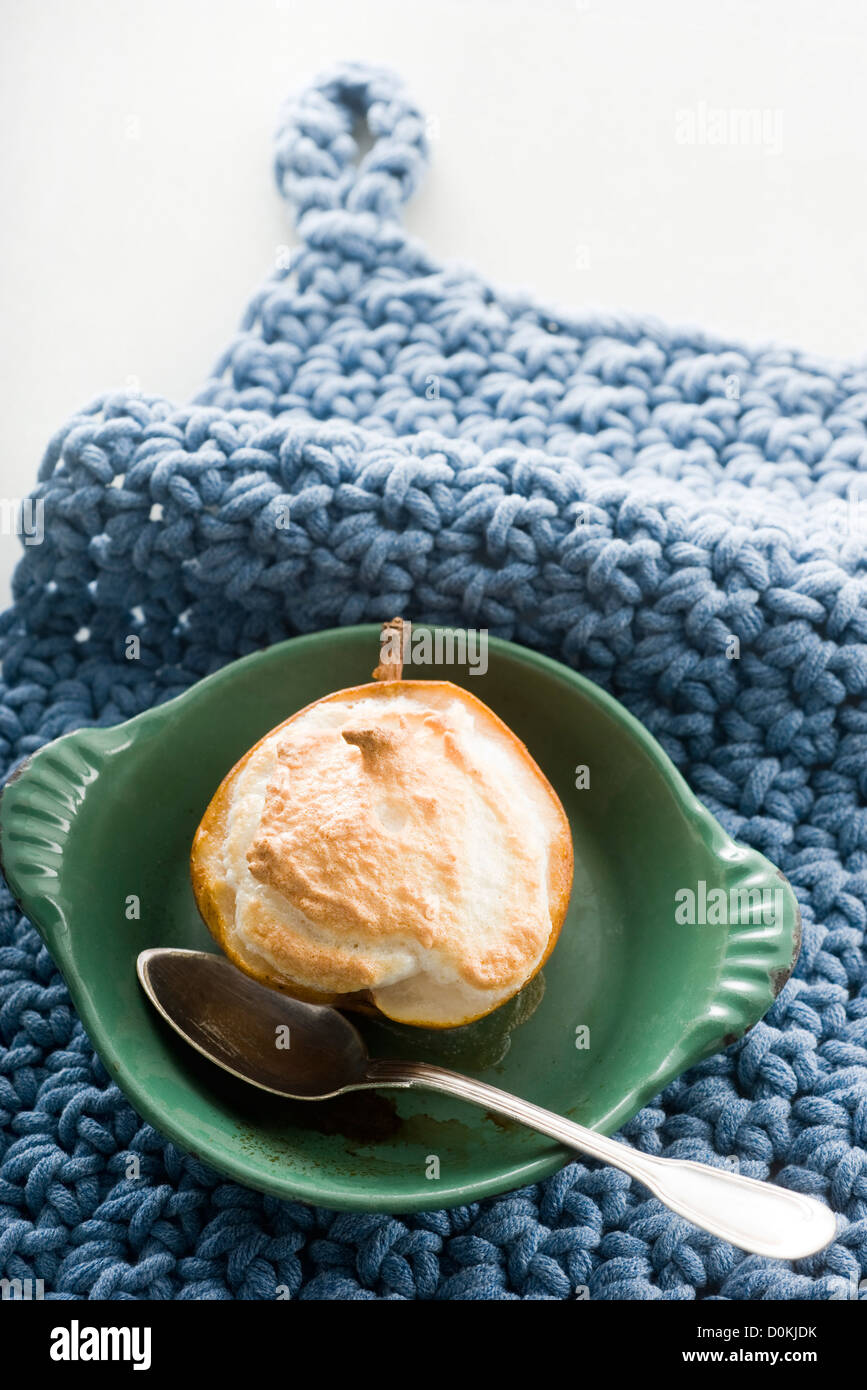 Pears with coconut meringues Stock Photo - Alamy