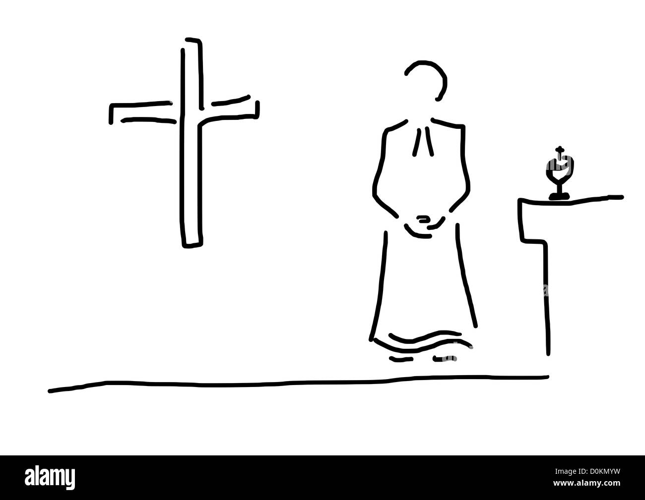 Priest stick figure pictogram Black and White Stock Photos & Images - Alamy