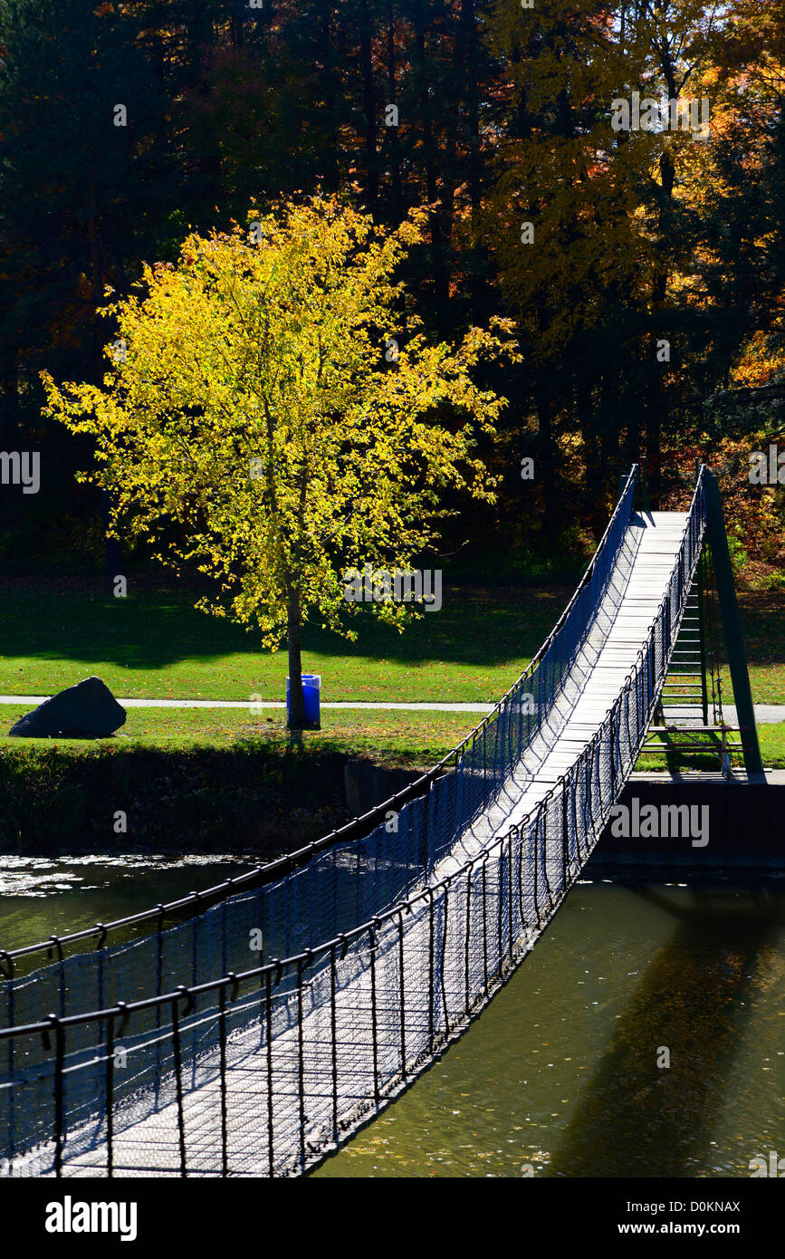 Walking Suspension Bridge Over Water In Autumn Fall MI Stock Photo - Alamy