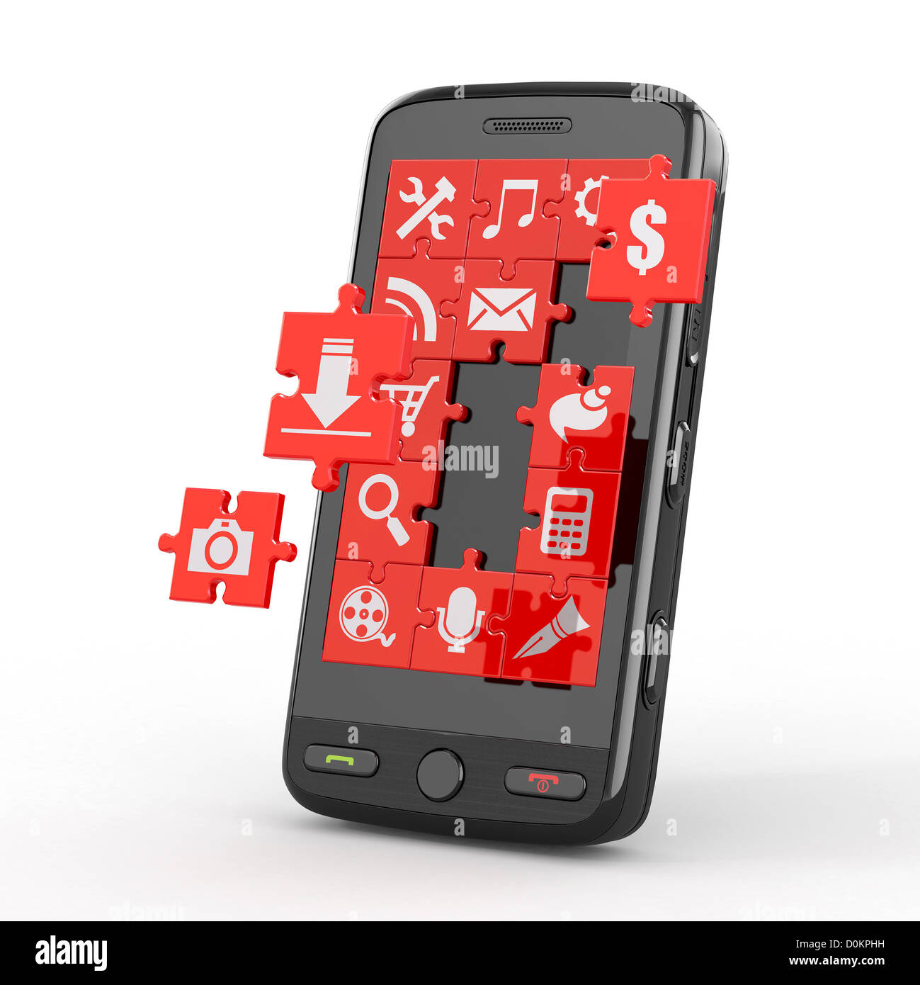 Mobile phone software. Screen from puzzle with icons. 3d Stock Photo ...