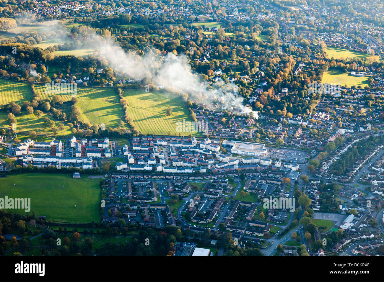 An aerial view of an urban bonfire on a Sunday afternoon in the Whaddon ...