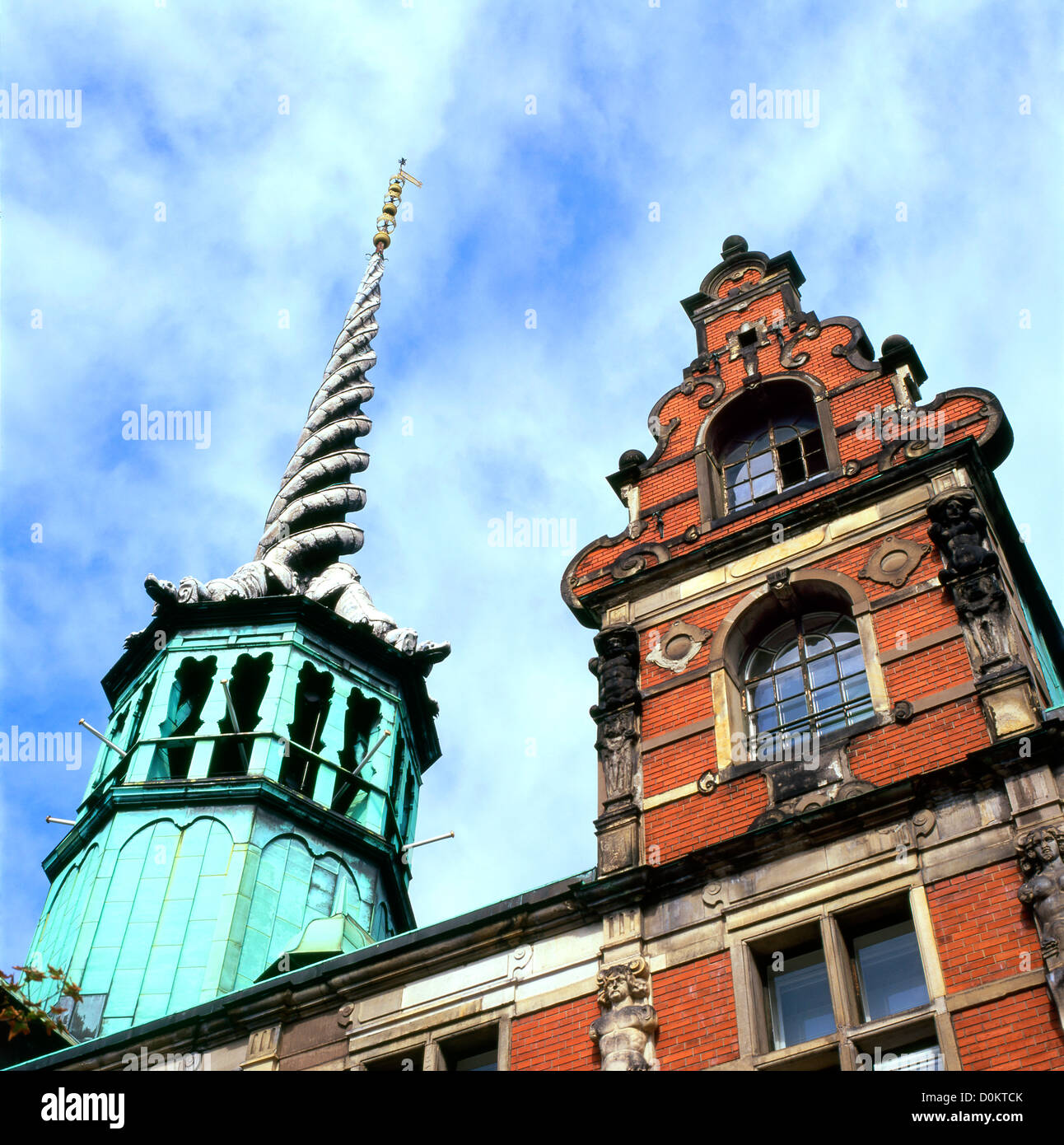 Towers and spire on the old Copenhagen Stock Exchange in Denmark KATHY ...