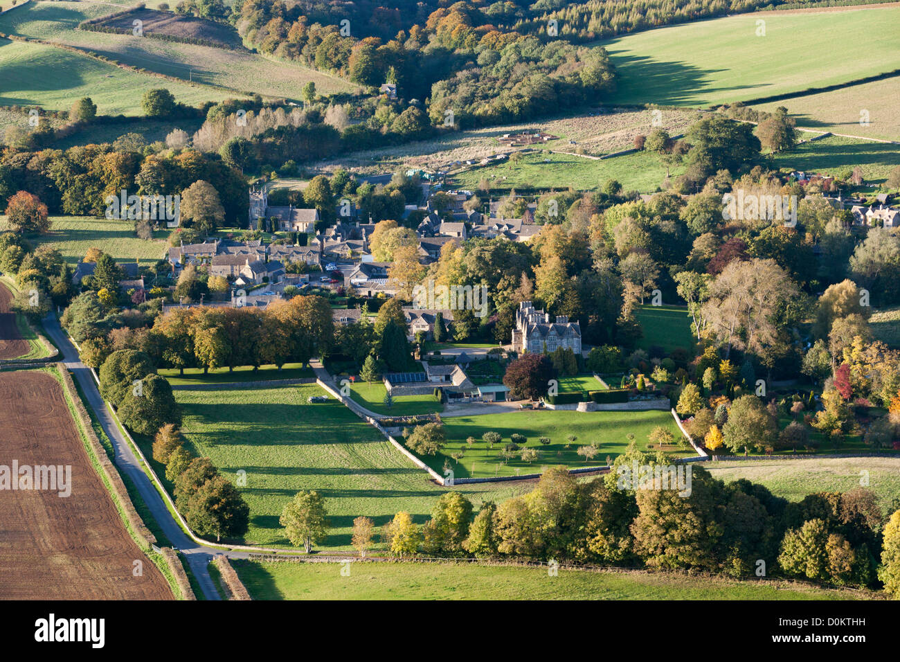 An aerial view of the Cotswold village of Upper Slaughter ...