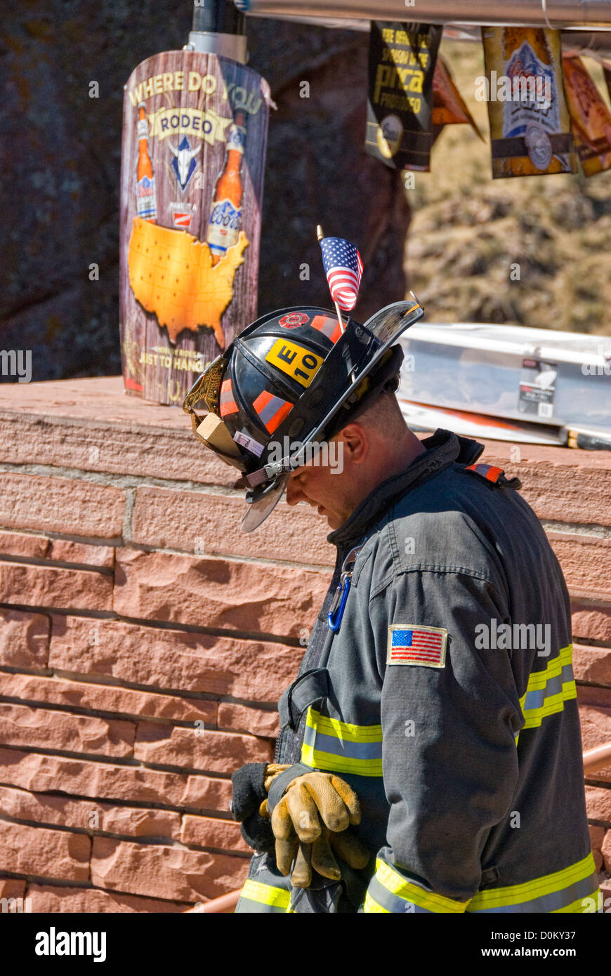 Fireman Walking at the Remember 9/11/2001 Colorado Red Rocks ...