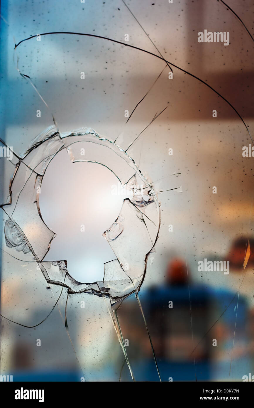 Through the broken glass in the street closeup Stock Photo - Alamy