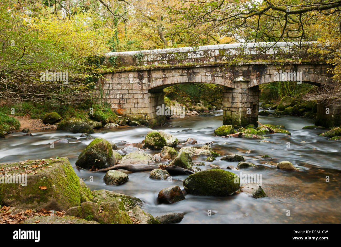 Shaugh Bridge on Dartmoor, where rivers Meavy and Plym meet, Devon, UK ...