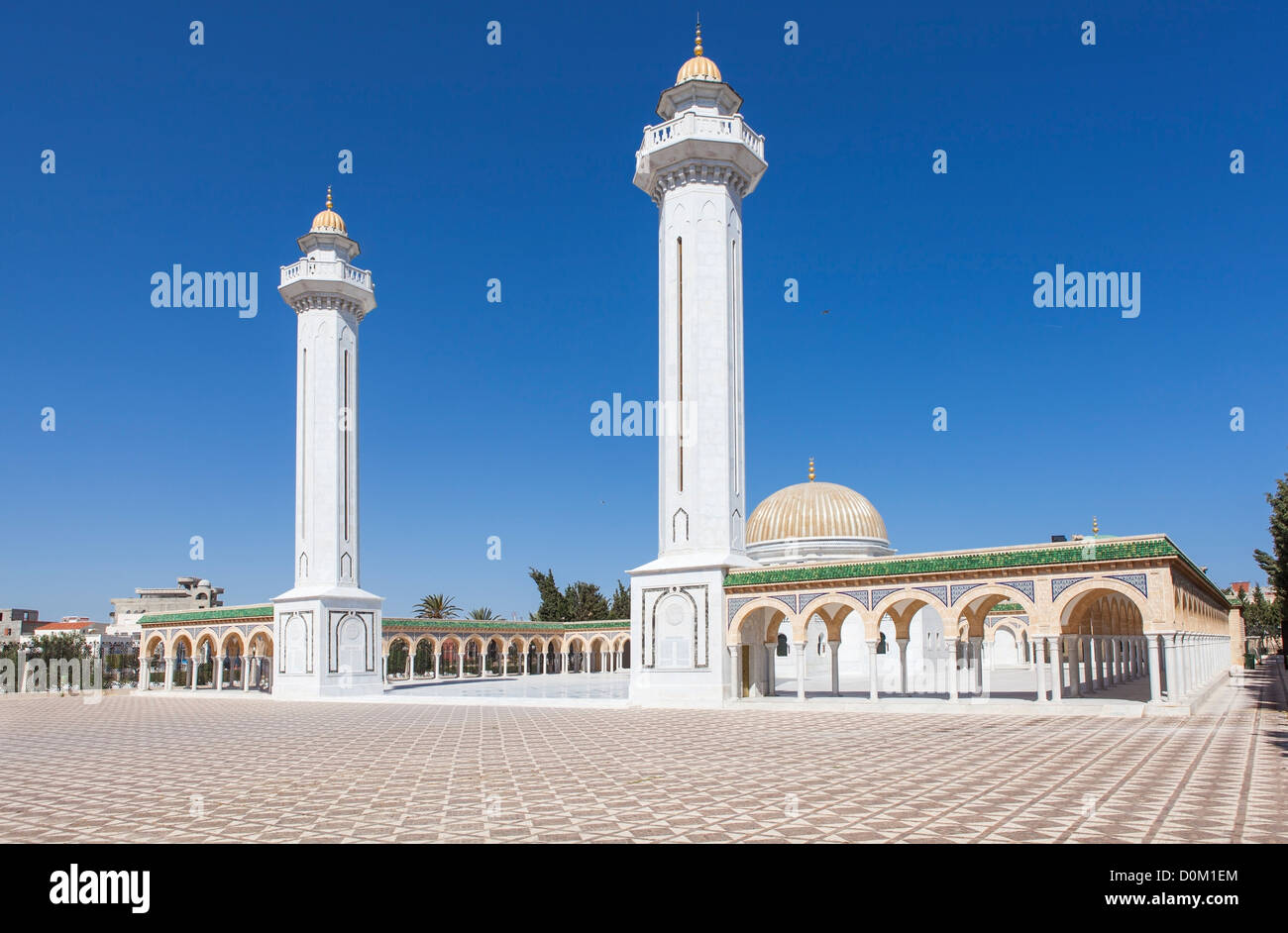 High minarets towers of mausoleum of the first Tunisian President Habib ...