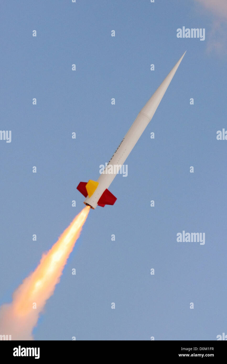 A rocket in flight at BALLS, an experimental rocketry event in the ...