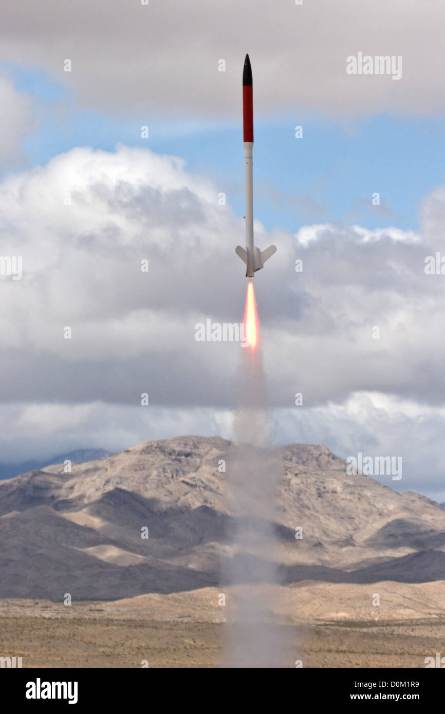 One of Larry Foster's rockets heads skyward above Jean Dry Lake during ...