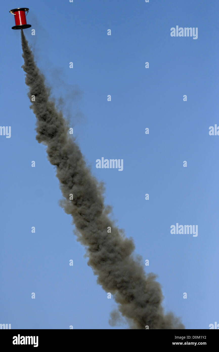 A rocket make out of a spool of wire, at a launch event sponsored by ...