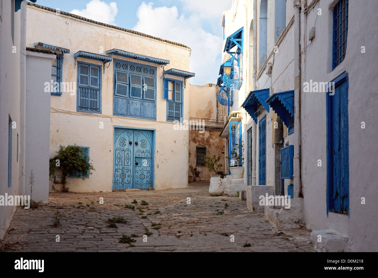Sidi Bou Said - typical building with white walls, blue doors and ...
