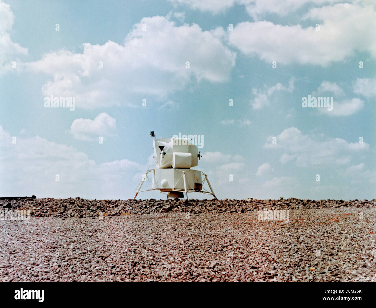 A early prototype Lunar Module (LM) is photographed sitting on ...