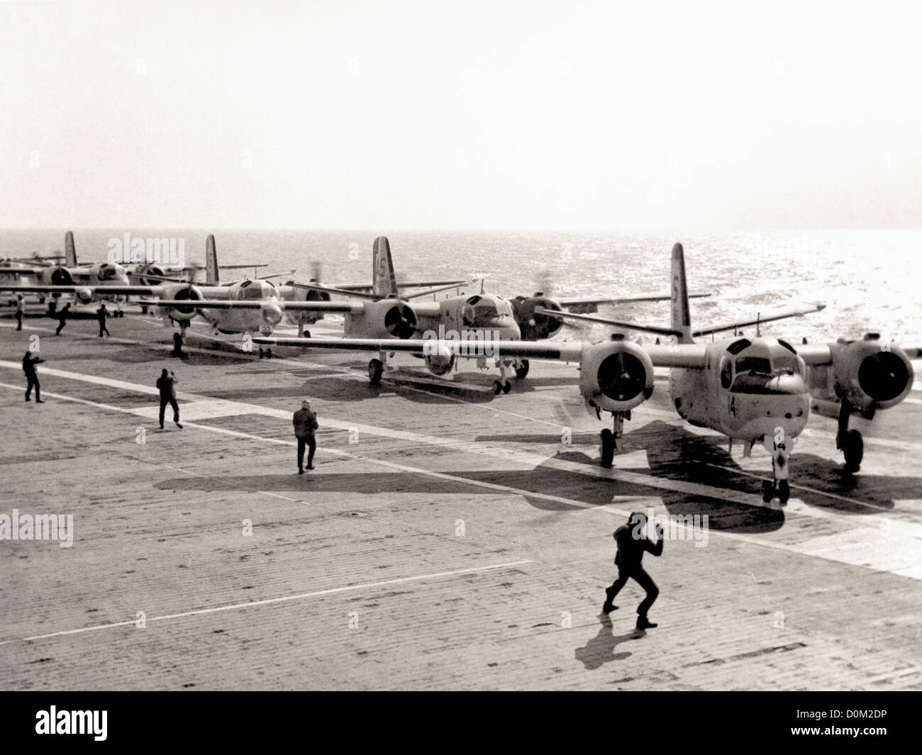Naval C1 Tracker aircraft on flight deck USS Wasp preparing takeoff ...
