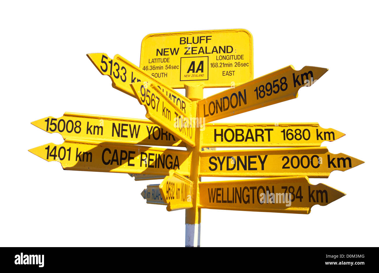 Signpost, Stirling Point, Bluff, Southland Stock Photo - Alamy