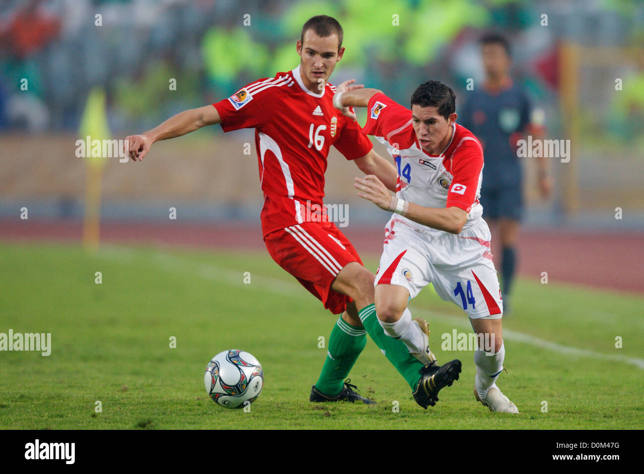 Adam Simon of Hungary (16) defends against Bryan Oviedo of Costa Rica ...