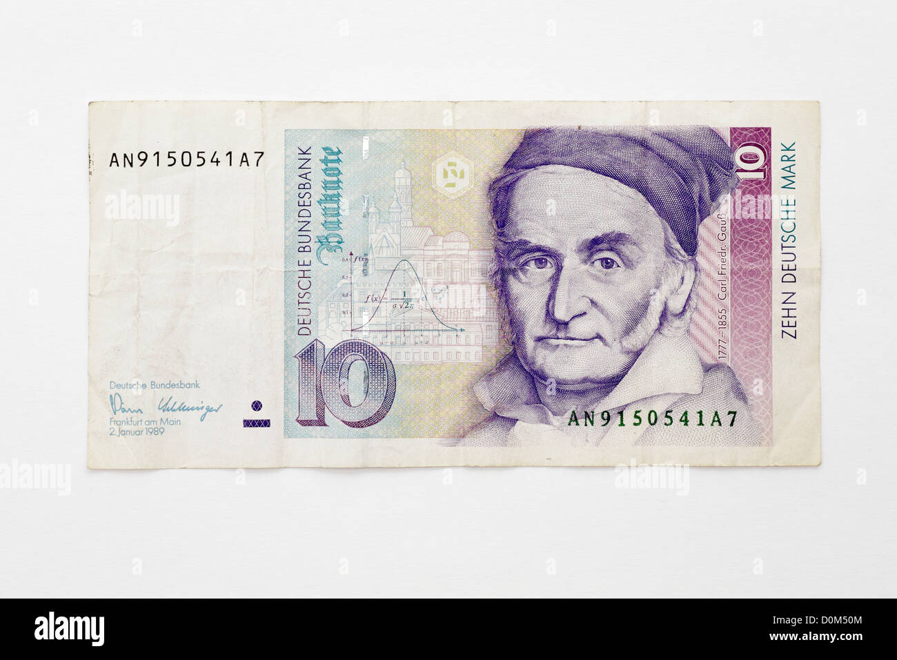 Portrait if Carl Friedrich Gauss on a 10 Ten Deutsche Mark German ...