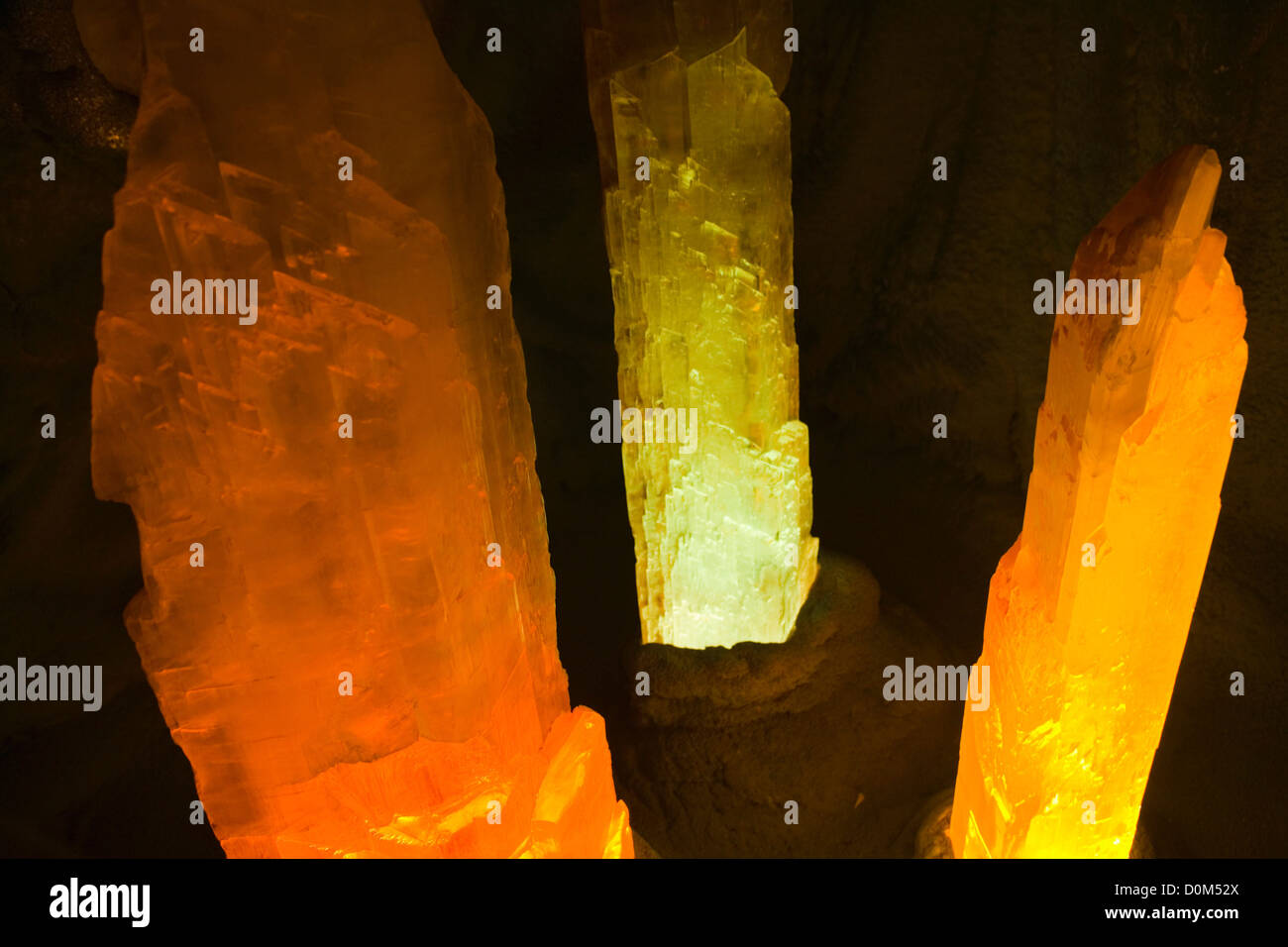 Giant Quartz Crystals Lit From Below Stock Photo - Alamy