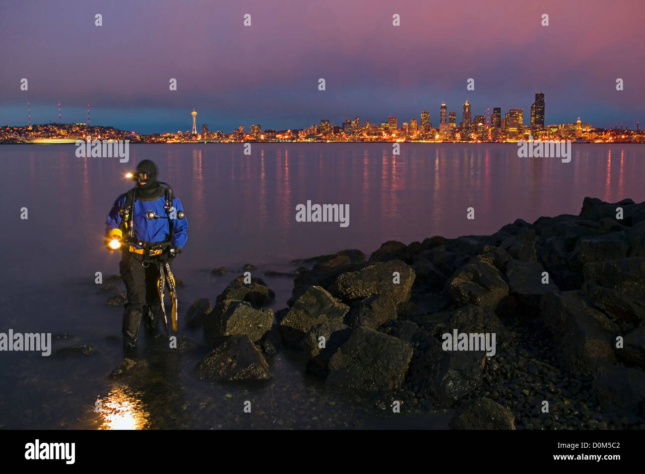 Seattle Skyline Behind Scuba Diver Stock Photo - Alamy