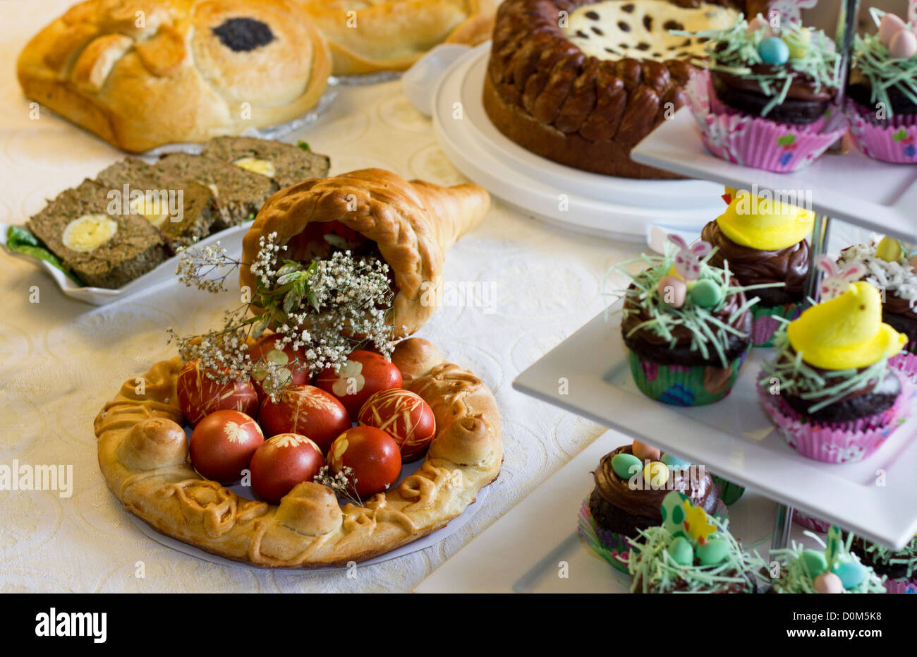 Superb traditional Romanian easter table Stock Photo - Alamy