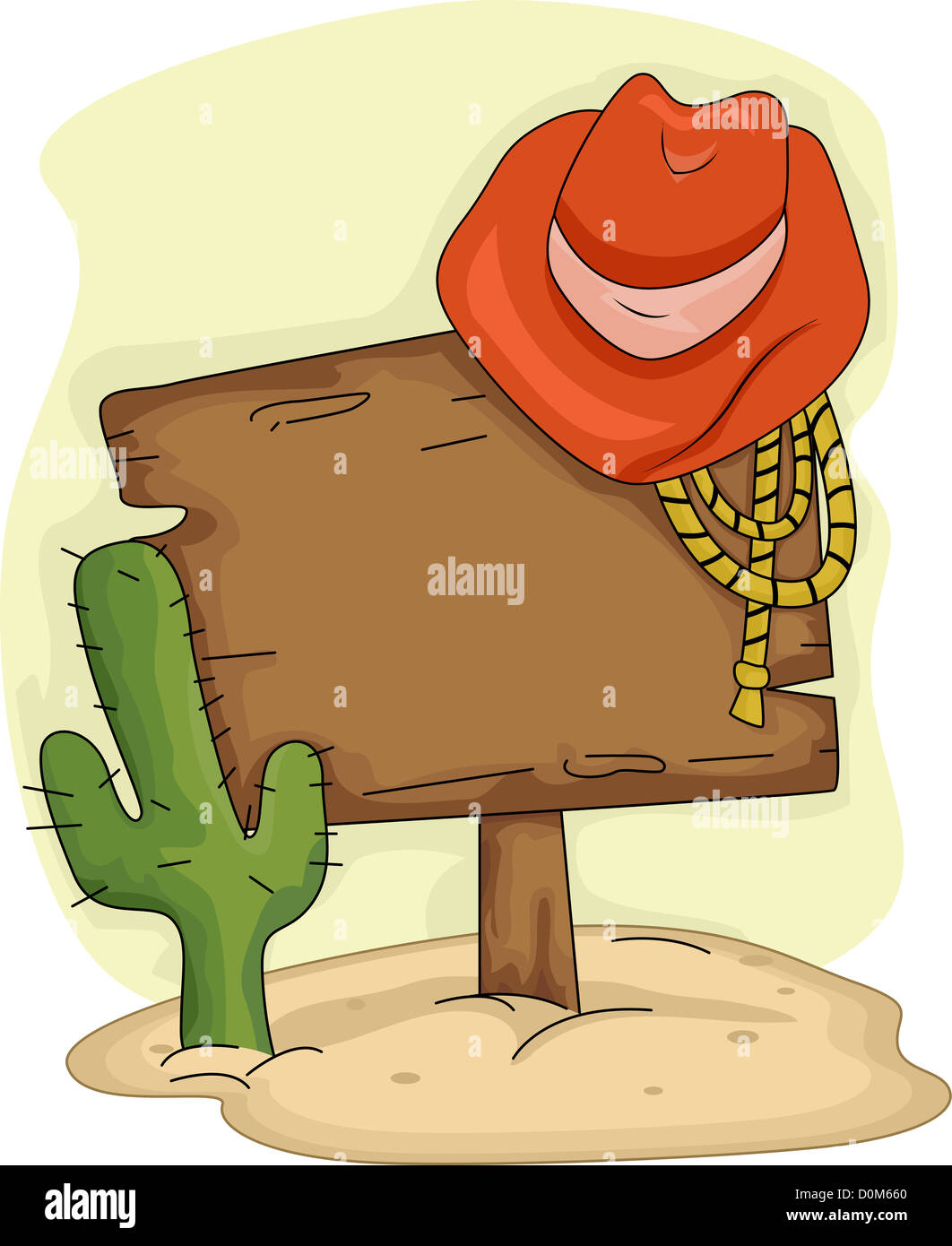 Illustration of a Wooden Blank Sign Board with a Cowboy Hat Placed on ...