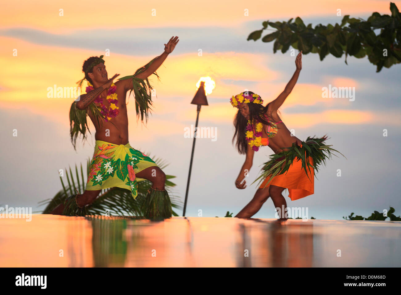 Tahitian couple in traditional tamure hi-res stock photography and ...