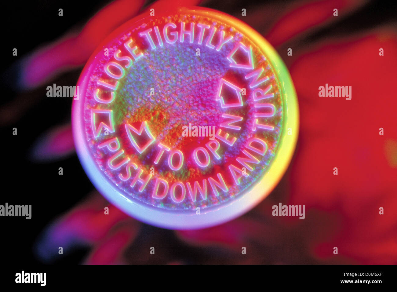 Instructions on Child-Proof Cap Stock Photo - Alamy