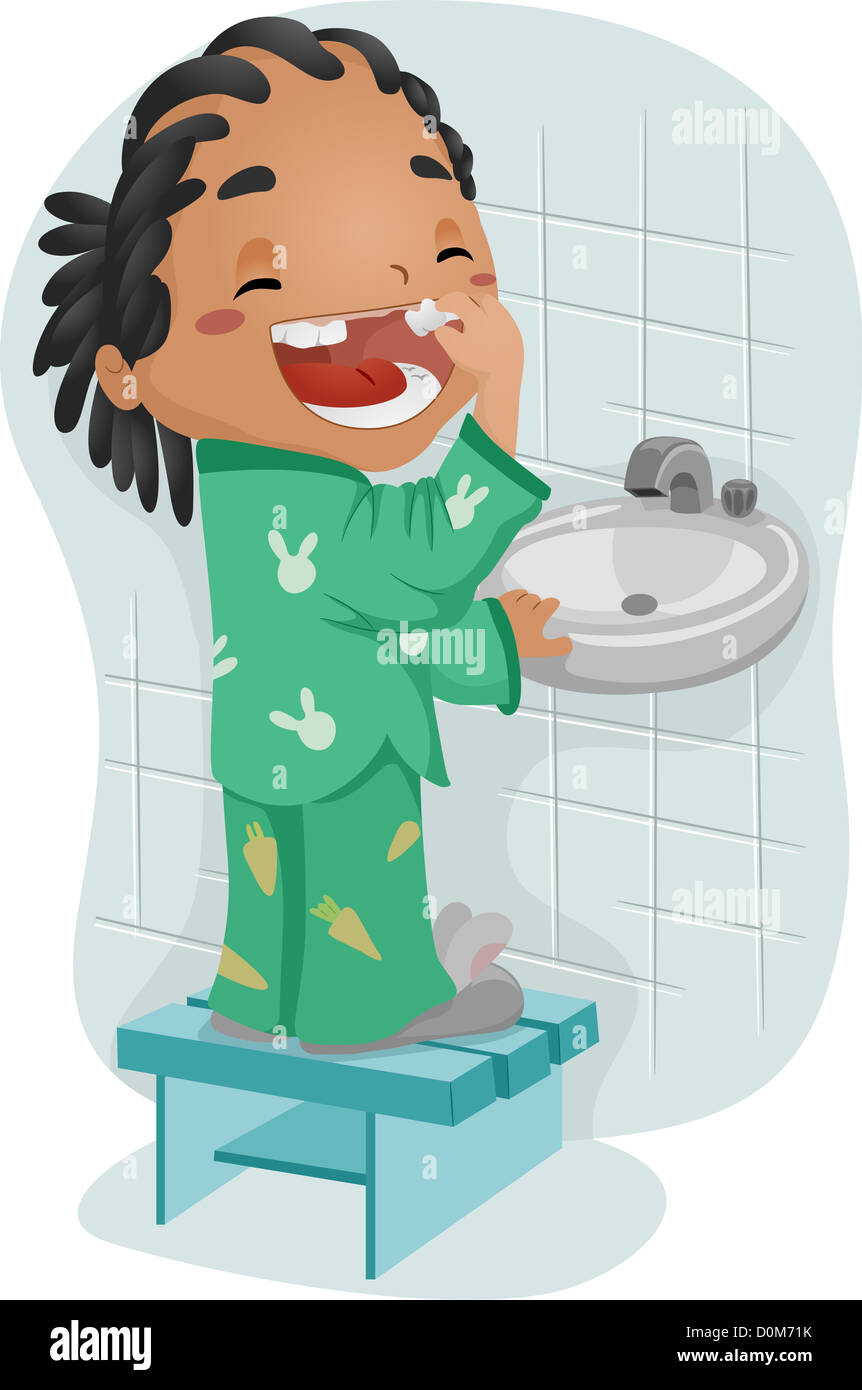 Illustration of a Boy Pulling a Loose Tooth Stock Photo - Alamy