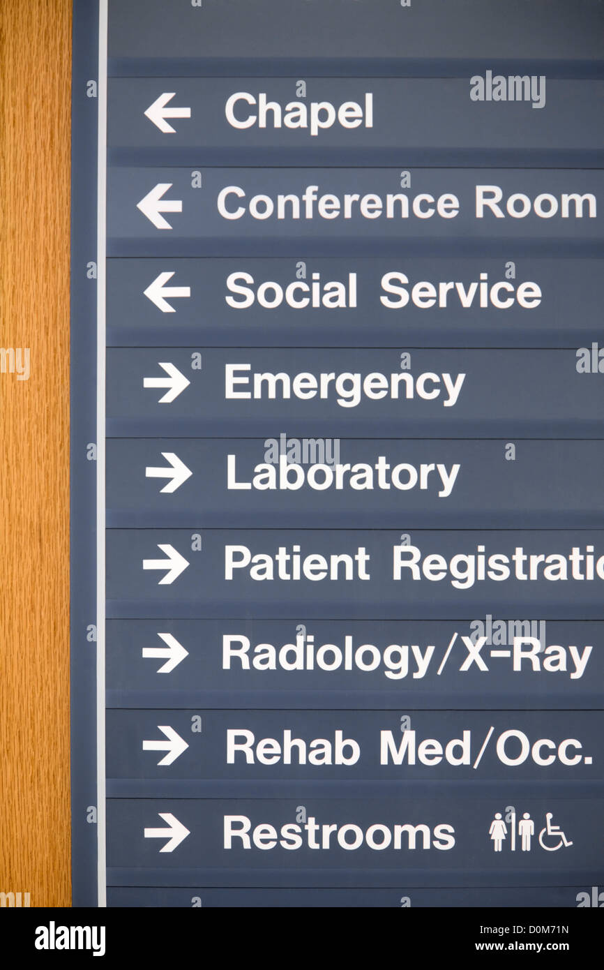 Directional Signage On Hospital Wall Stock Photo - Alamy