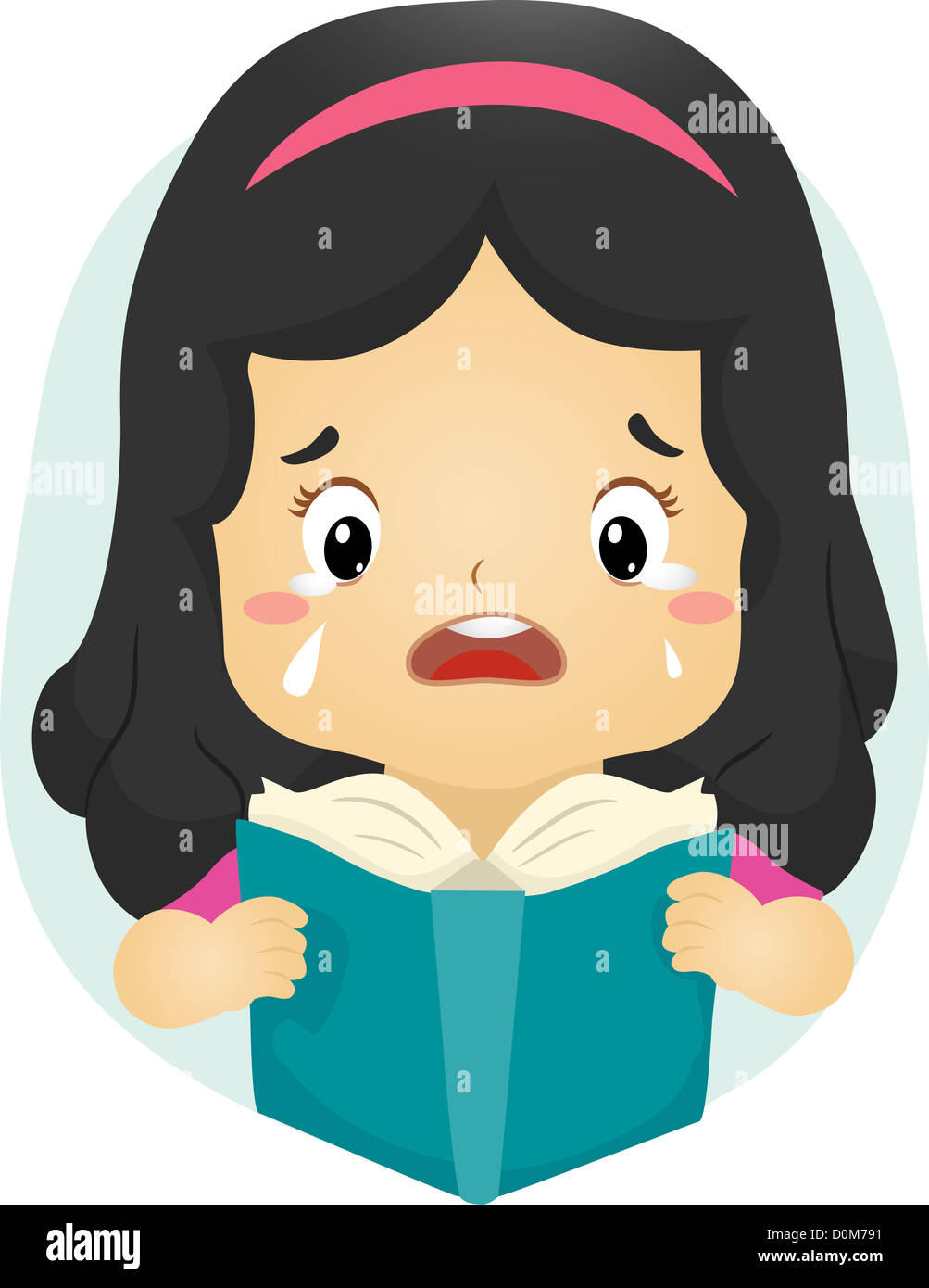 Illustration of a Tearful Girl Reading a Book Stock Photo - Alamy