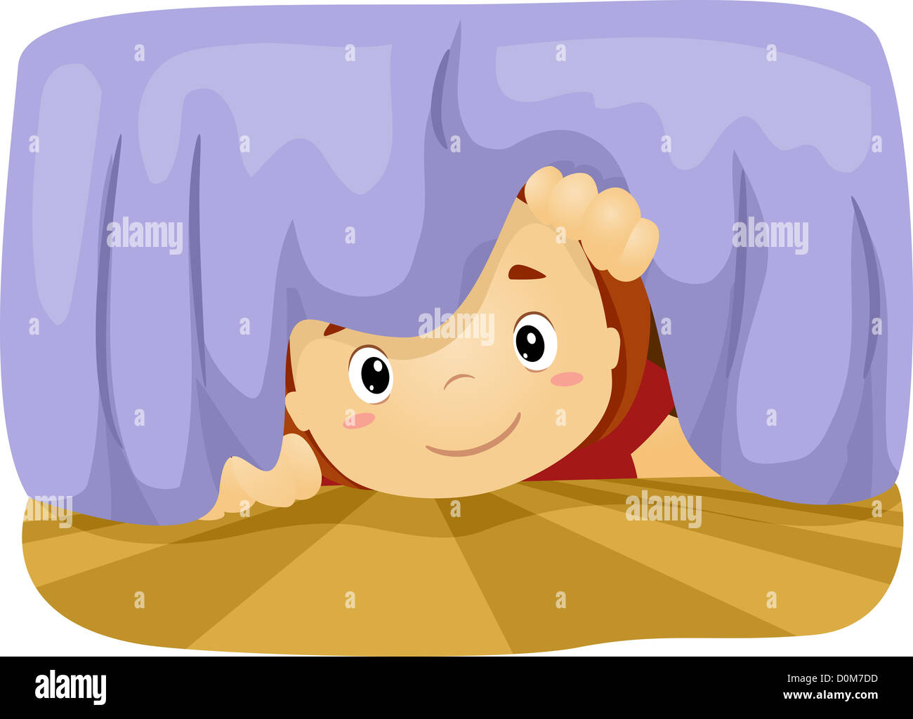 Illustration of a Boy Taking a Peek Under the Bed Stock Photo - Alamy